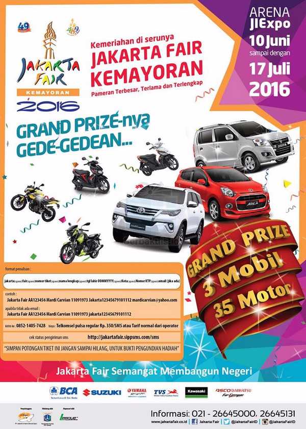 Undian Jakarta Fair 2016 Berhadiah 3 Mobil & 35 Motor