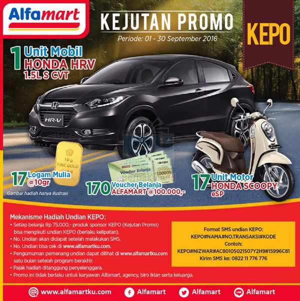 Undian Kejutan Promo Alfamart Berhadiah Mobil Honda HRV 1.5L S CVT